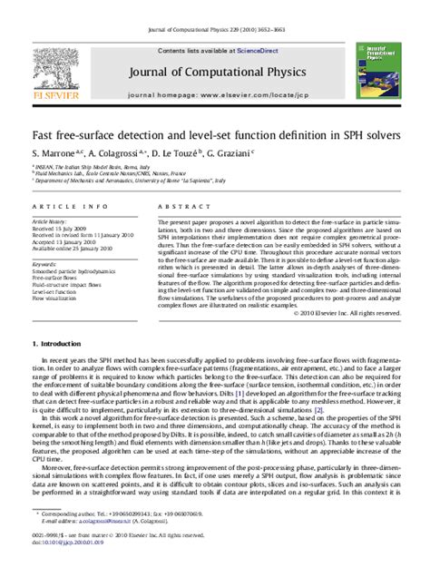fast free surface detection and level set function definition in sph