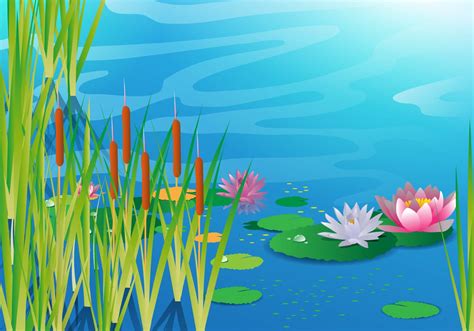 Lake With Cattails Vector 119844 Vector Art At Vecteezy
