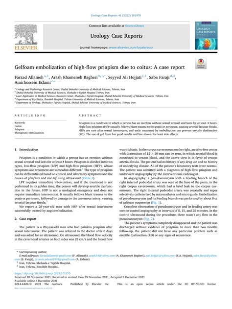 Pdf Gelfoam Embolization Of High Flow Priapism Due To Coitus A Case