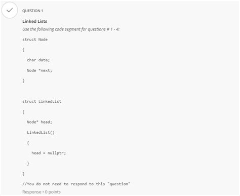 solved question 1 linked lists use the following code