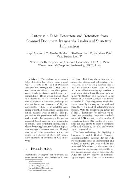 Pdf Automatic Table Detection And Retention From Scanned Document