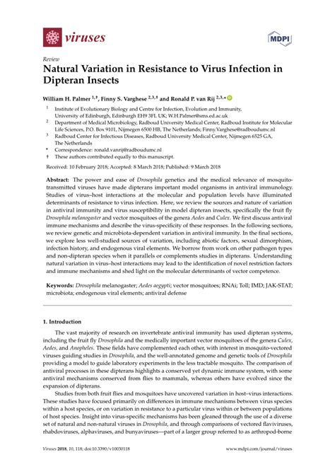 Pdf Natural Variation In Resistance To Virus Infection In Dipteran