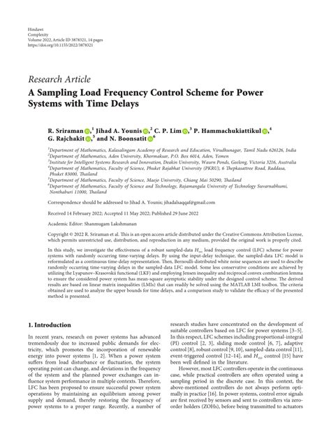 PDF A Sampling Load Frequency Control Scheme For Power Systems With