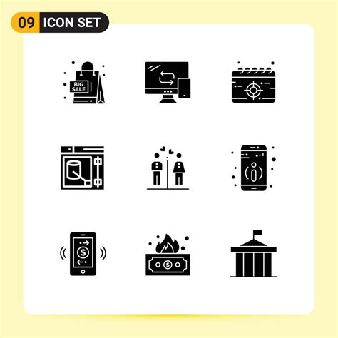 User Interface Pack Of 9 Basic Solid Glyphs Of Women Web Calendar Tool Design Editable Vector