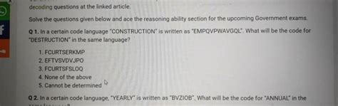 Decoding Questions At The Linked Article Solve The Questions Given Below