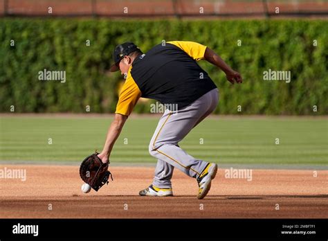 Pittsburgh Pirates First Baseman Yoshi Tsutsugo Takes Infield Practice