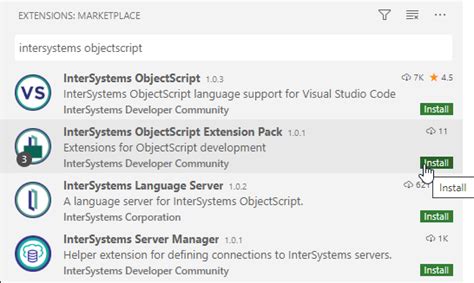 Install The Intersystems Objectscript Extension Pack Use Visual