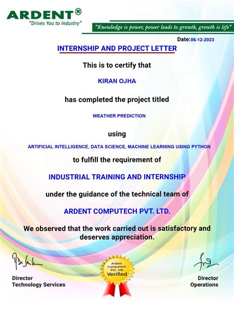 Datascience Machinelearning Internship Certificate Kiran Ojha