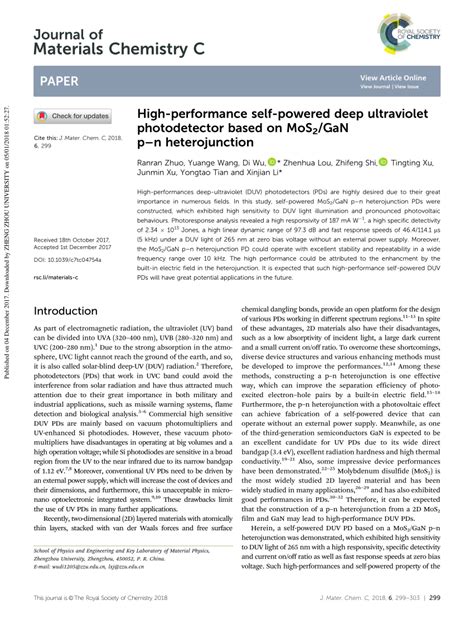Pdf High Performance Self Powered Deep Ultraviolet Photodetector Based On Mos 2 Gan Pn
