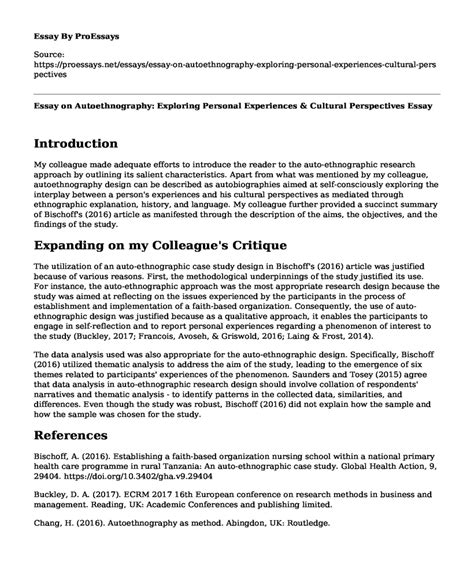 📚 Essay On Autoethnography Exploring Personal Experiences And Cultural