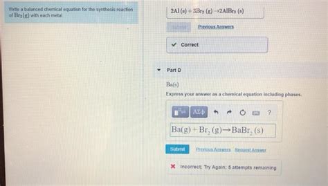Solved Write A Balanced Chemical Equation For The Synthesis