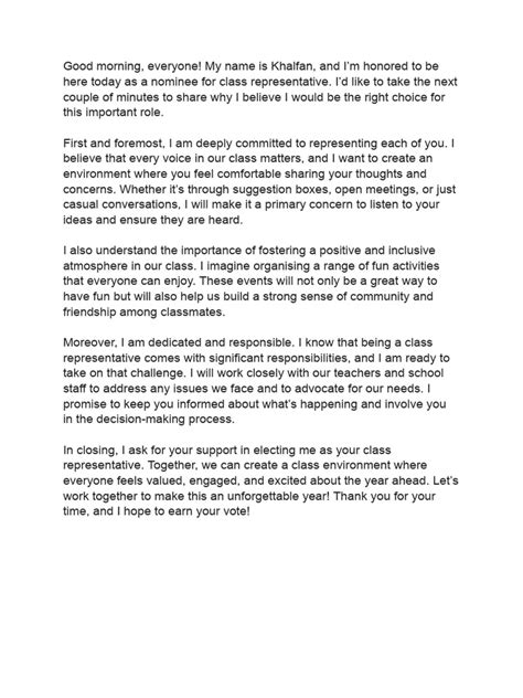 Class Representative Speech Pdf