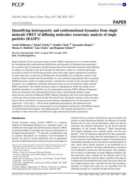 Pdf Quantifying Heterogeneity And Conformational Dynamics From Single Molecule Fret Of