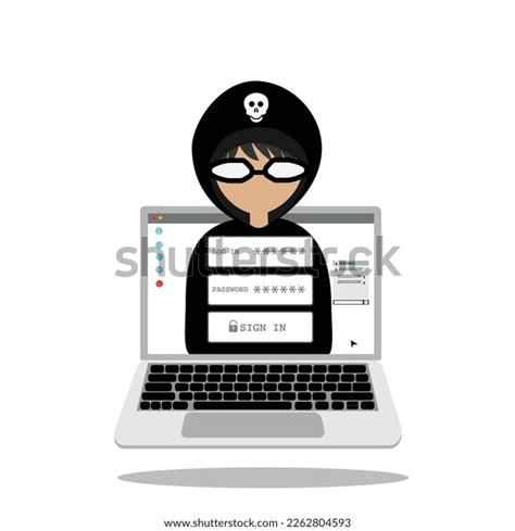 Cybercriminal Hacker Laptop Stealing Personal Data Stock Vector Royalty Free 2262804593