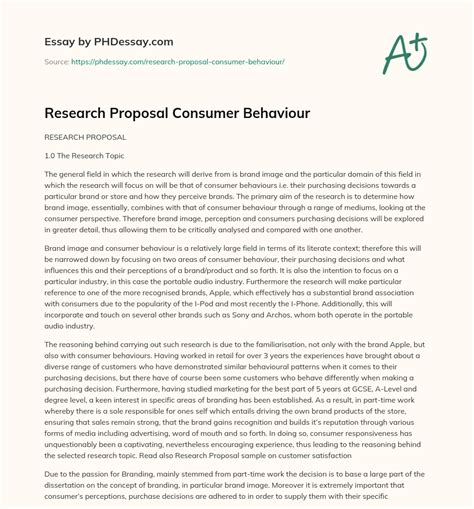 Research Proposal Consumer Behaviour