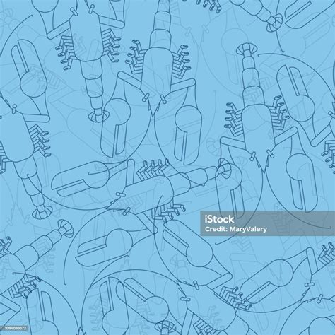왕새우 패턴 완벽 한입니다 해양 갑각류 배경입니다 벡터 일러스트 레이 션 갈고리 발톱에 대한 스톡 벡터 아트 및 기타 이미지