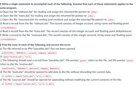 Solved 1 Write A Single Statement To Accomplish Each Of The