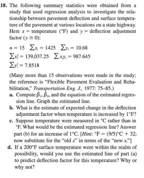 Solved The Following Summary Statistics Were Obtained From A