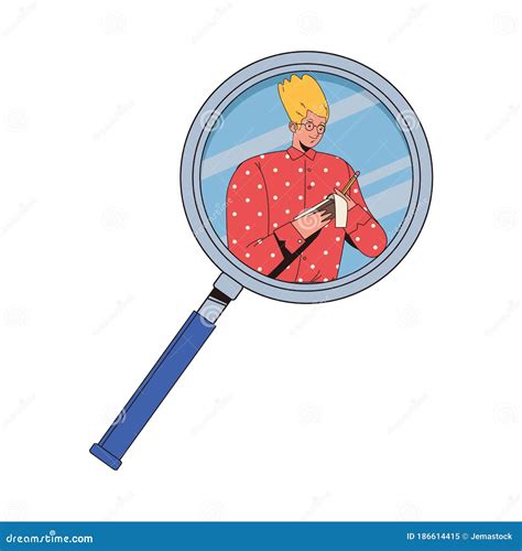 Man Male Writing With Pencil In Magnifying Glass Stock Vector Illustration Of Avatar Design