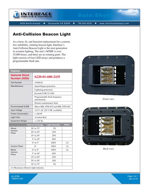 Anti Collision Beacon Light Data Sheet Interface Displays Pdf