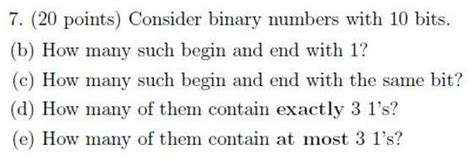 Solved 7 20 Points Consider Binary Numbers With 10 Bits