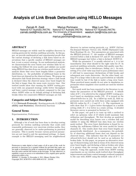 Pdf Analysis Of Link Break Detection Using Hello Messages