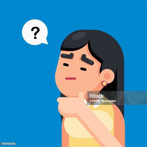 여자는 혼동 하 고 생각 물음표 기호 벡터 일러스트 레이 션 개념에 대한 스톡 벡터 아트 및 기타 이미지 개념 개념과 주제