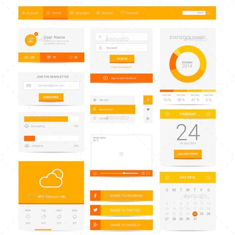 Minimal Orange Flat UI Kit Web Elements GraphicRiver