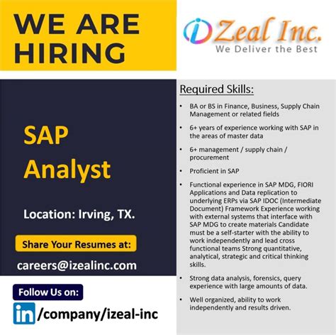 Izeal Inc On Linkedin Hiring Sapanalyst Hiringnow Job Recruiting Careeropportunities Jobs