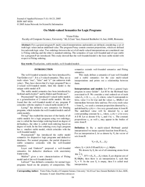 Pdf On Multi Valued Semantics For Logic Programs