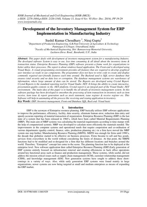 PDF Developed The Inventory Management System For ERP Implementing In Manufacturing Industry