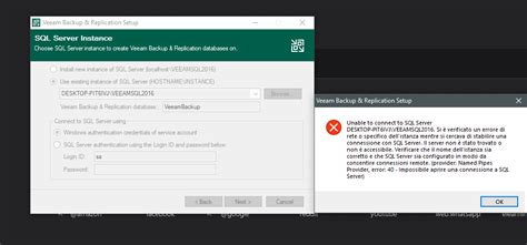 issues during veeam backup and replication setup can t connect to sql