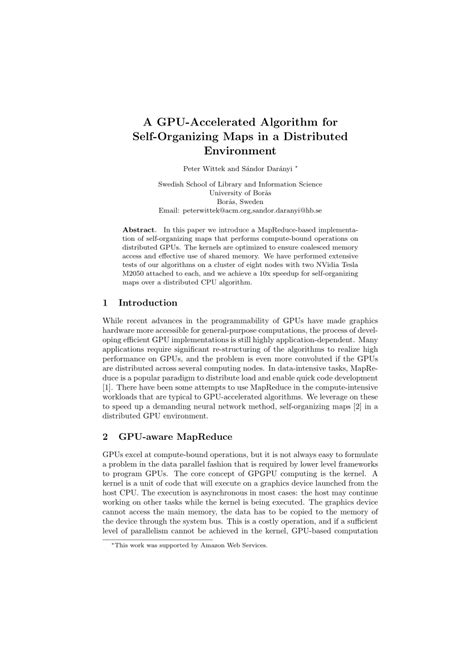 Pdf A Gpu Accelerated Algorithm For Self Organizing Maps In A Distributed Environment