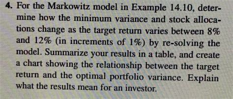 Solved 4 For The Markowitz Model In Example 14 10 Chegg Com