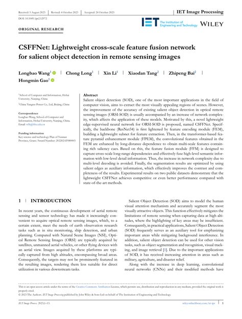 Pdf Csffnet Lightweight Cross‐scale Feature Fusion Network For Salient Object Detection In