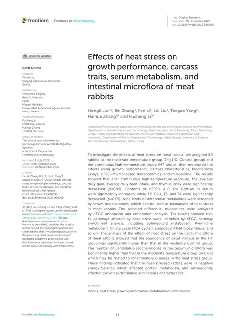 Pdf Effects Of Heat Stress On Growth Performance Carcass Traits Serum Metabolism And