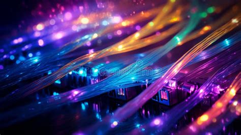 Neon Color Fiber Optic Cable Neural Network Ai Generated Stock Image