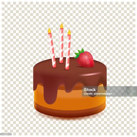 유치한 생일 초코 유약 장식 케이크 하나 불타는 촛불 3d 아이콘 벡터 일러스트 레이 션 휴일 기념일 축 하 디저트 선물 축 하