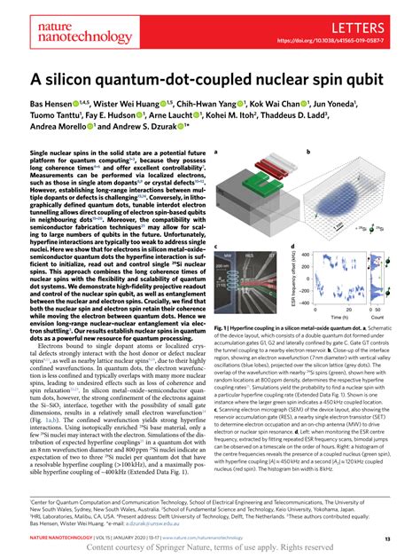 A Silicon Quantum Dot Coupled Nuclear Spin Qubit Request Pdf