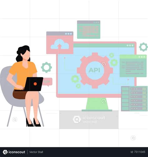 best girl working on api setting illustration download in png and vector
