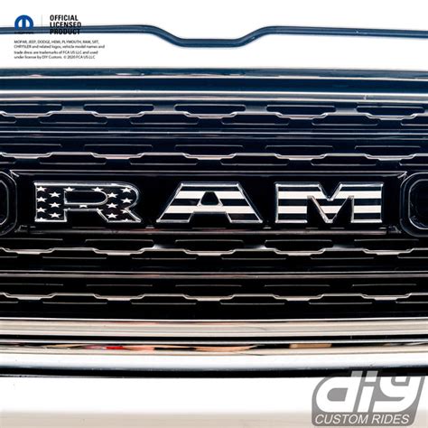 Ram Grill Emblem Overlay Decals Black And White American Flag Fits 2009