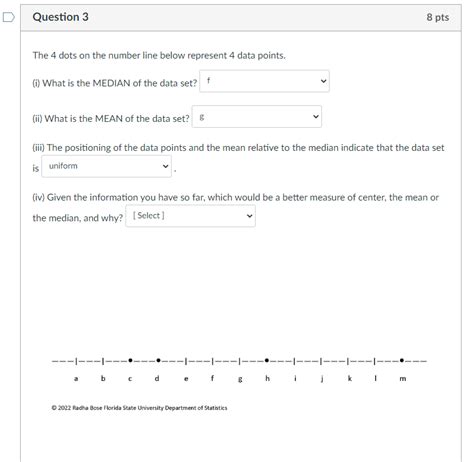 solved the 4 dots on the number line below represent 4 data