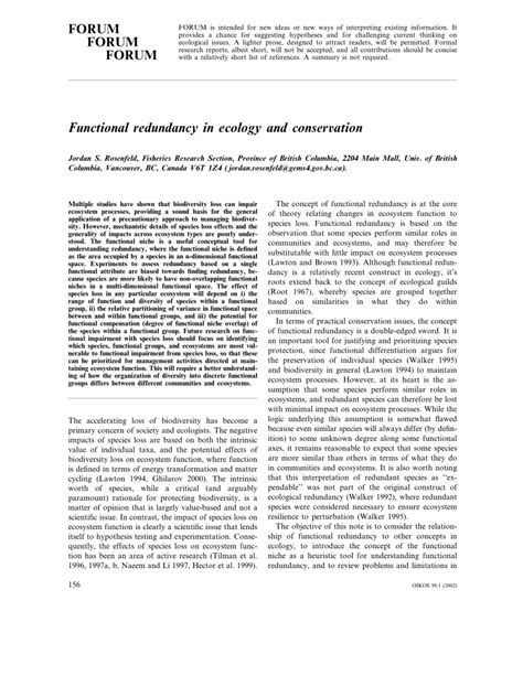 PDF Functional Redundancy In Ecology And Conservation