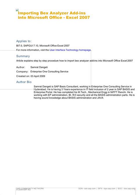 pdf importing bex analyzer add ins into microsoft office excel 2007