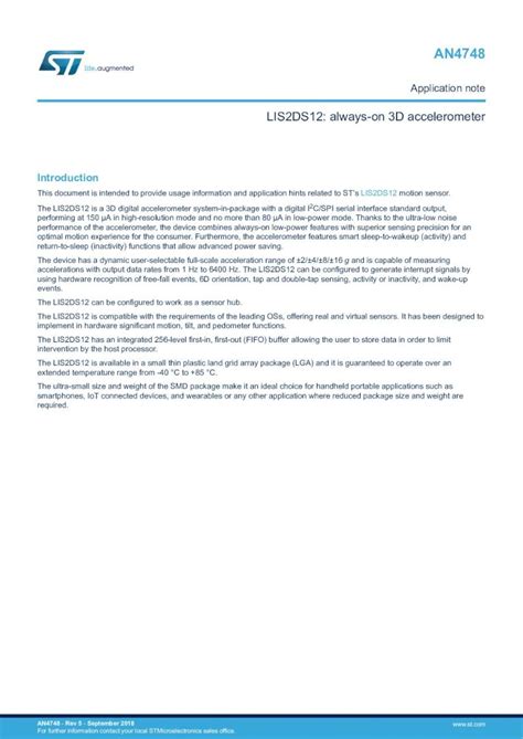 Pdf Lis2ds12 Always On 3d Accelerometer Stmicroelectronics · Introduction This Document Is