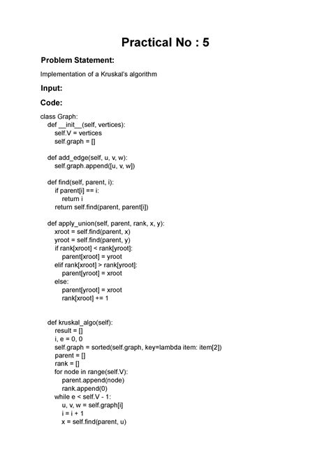 Lab Assignment 5 Kruskals Algorithm Practical No 5 Problem