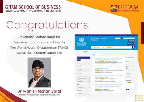 Gitamdeemedtobeuniversity Worldhealthorganization Publication Congratulations Gitam Deemed