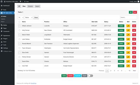Wordpress Table Editor Datatables For Wordpress