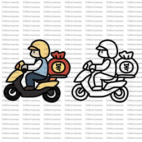 오케이티콘 복 배달 오토바이 아이콘 개별 라인컬러