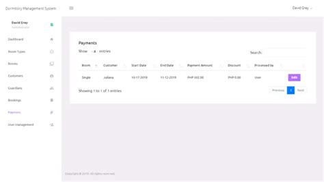 dormitory management system in php and mysql user interface